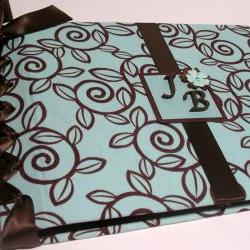 Wedding Guestbook/album - Chocolate Blue Swirls With Chocolate Ribbon ...