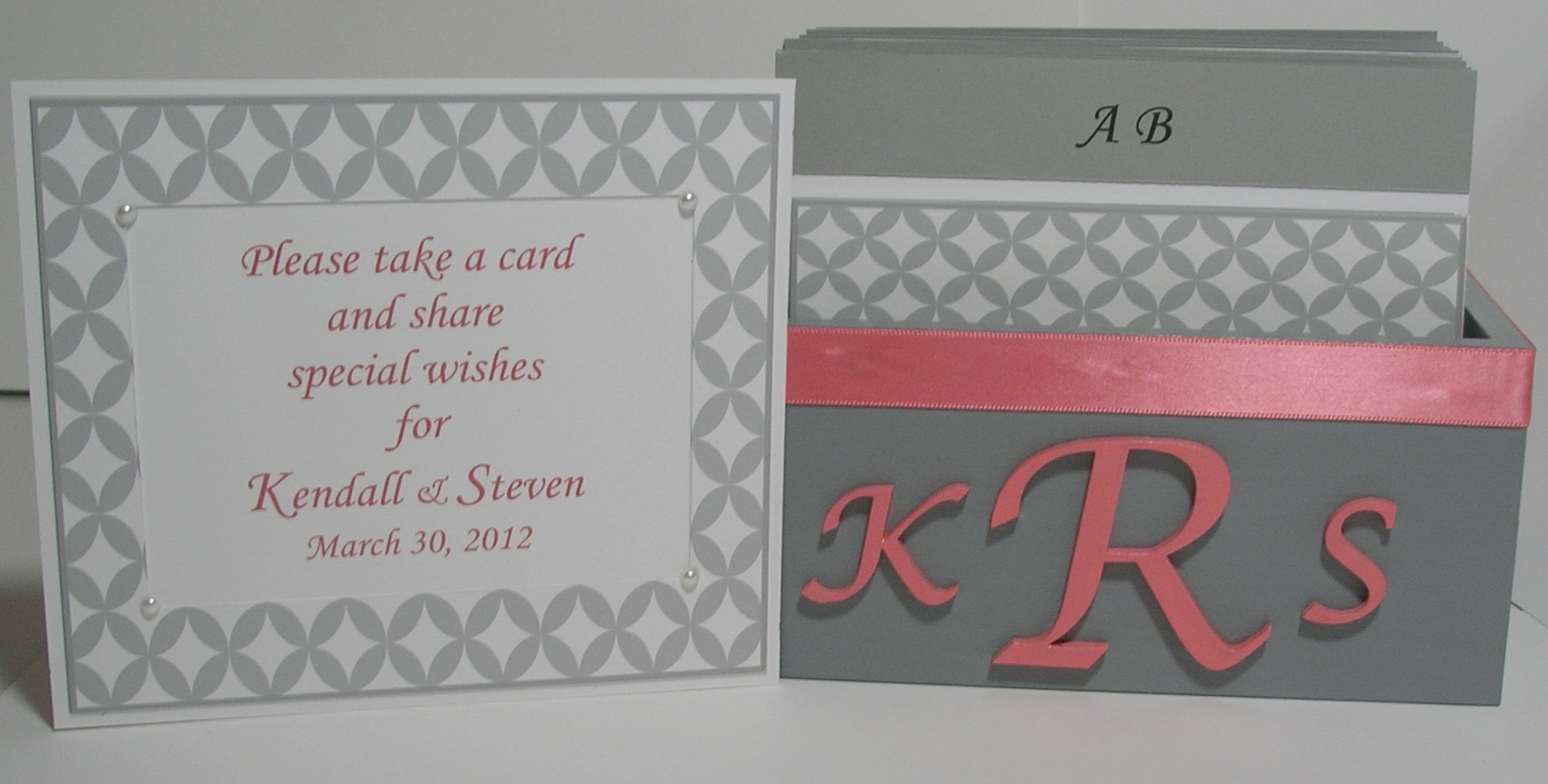 Custom Wedding Guest Box & Cards - Grey, Coral And White W/couple ...